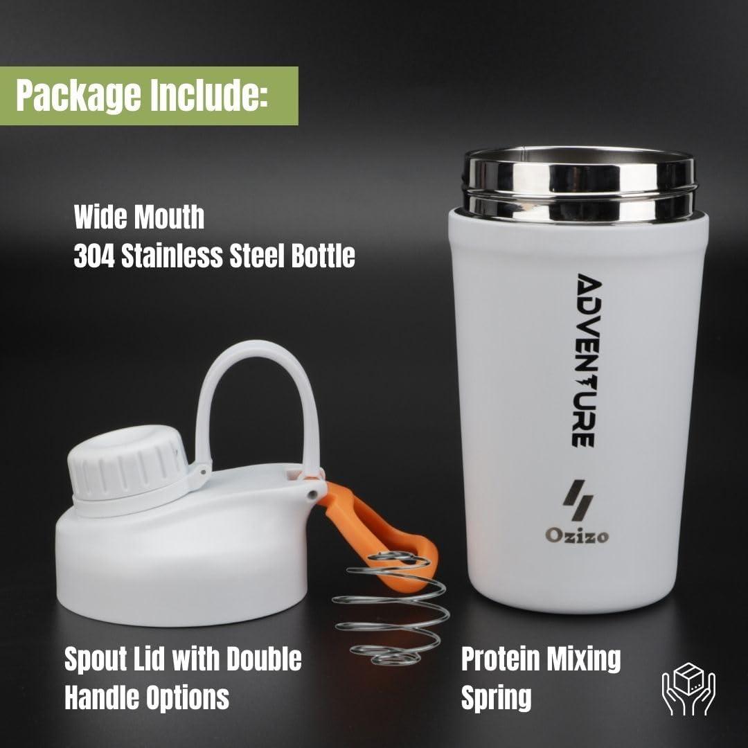 Ozizo Insulated Protein Shaker - 590 ml White | Small Mouth & Spring ...