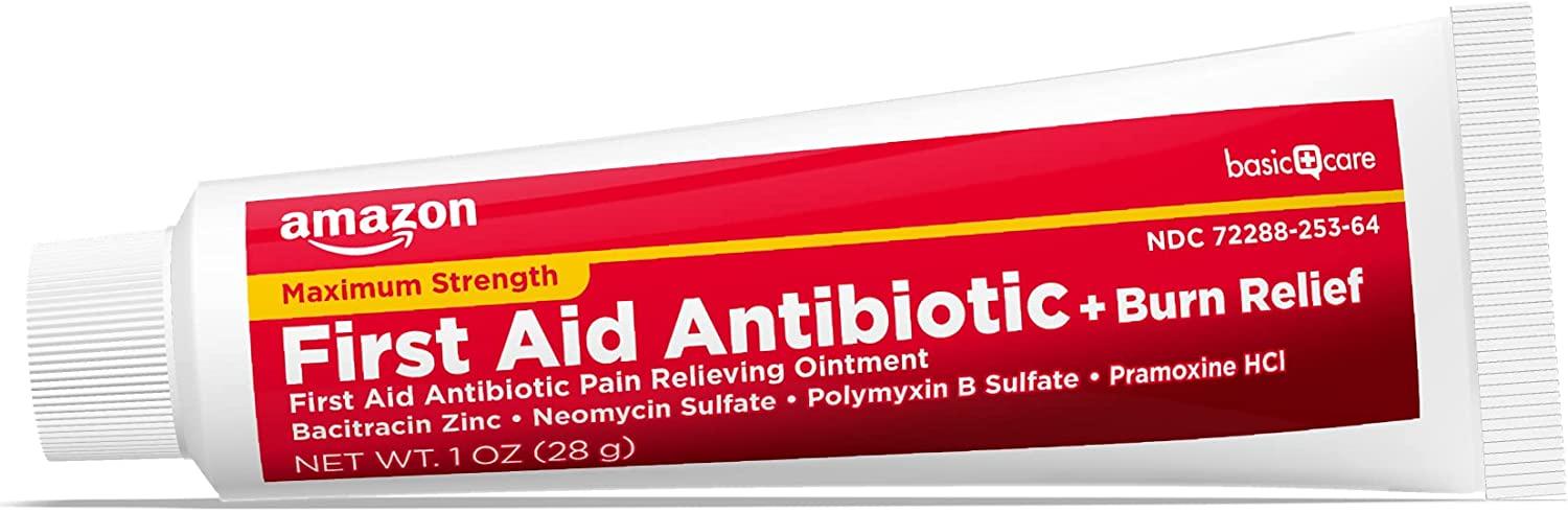 Amazon Basic Care First Aid Antibiotic + Burn Relief Ointment - Maximum ...
