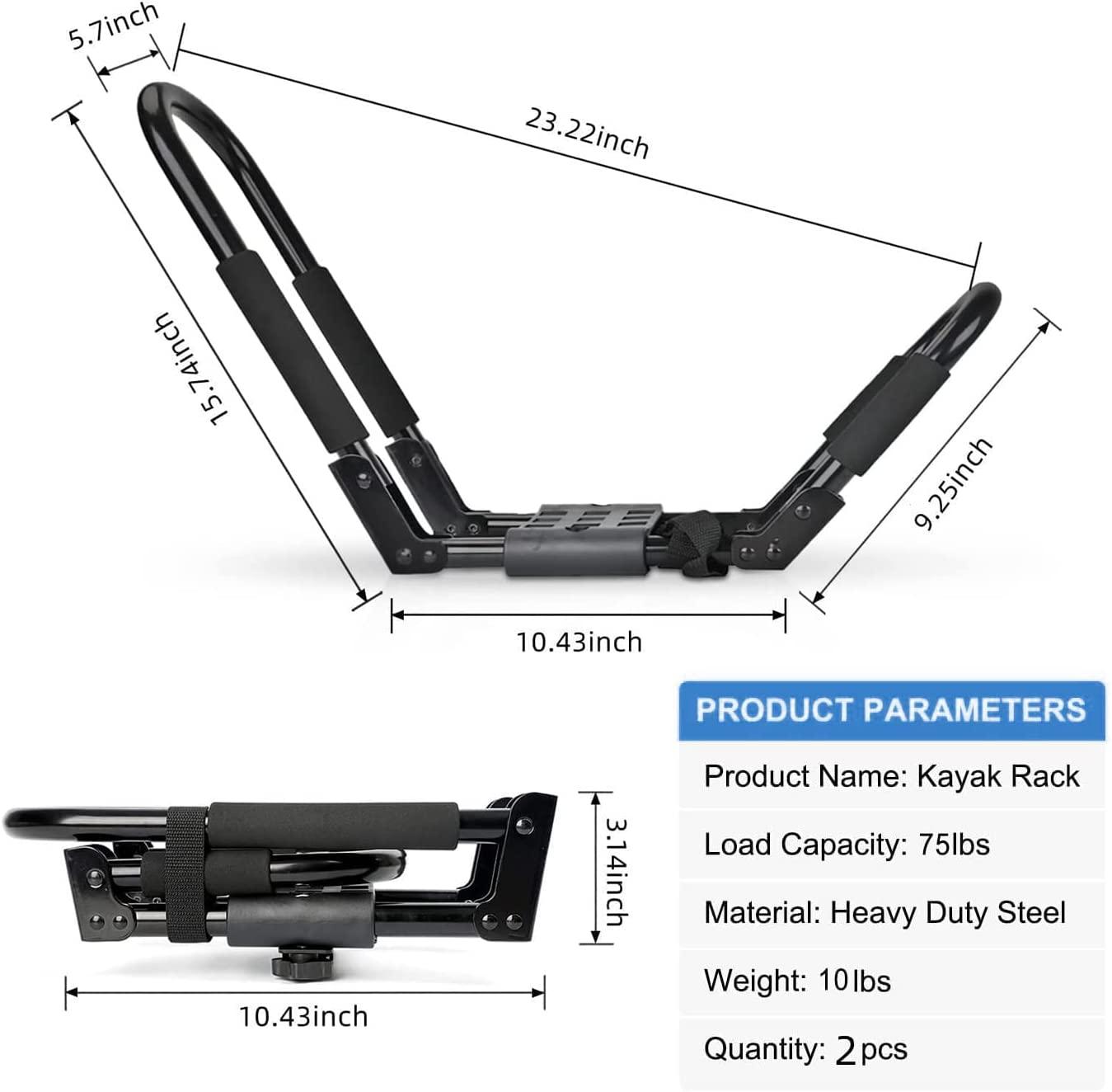 Foldable Kayak Roof Rack | Carrier for Car SUV Pickup Trucks | Fits ...
