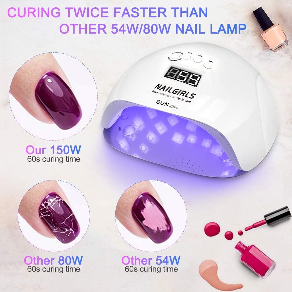 NAILGIRLS 150W UV LED Nail Lamp for Home Salon - Gel Polish Dryer with ...