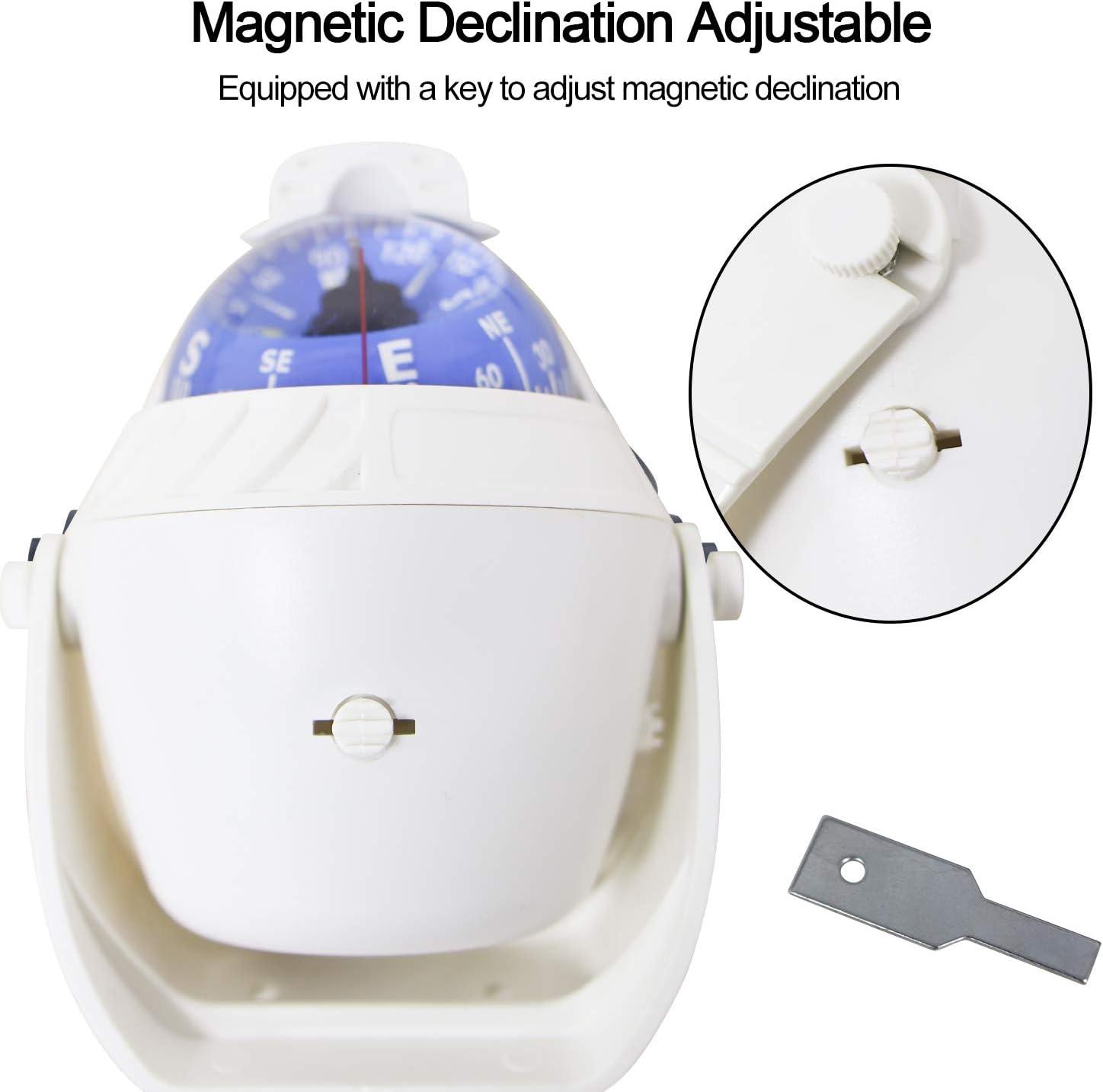 Sutekus Marine Illuminated Boat Compass - Surface Mount White ...