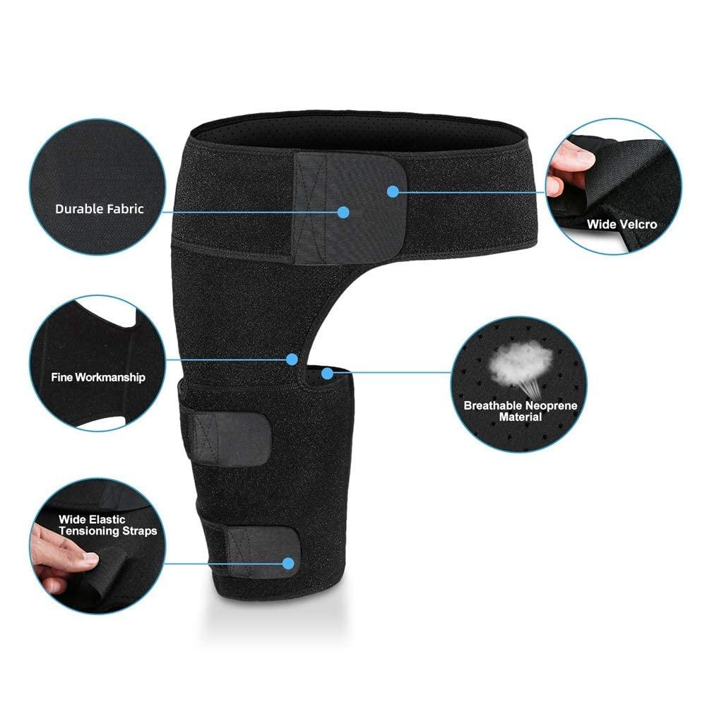Compression Hip Brace Fits Right & Left Leg Adjustable Groin Wrap Thigh ...