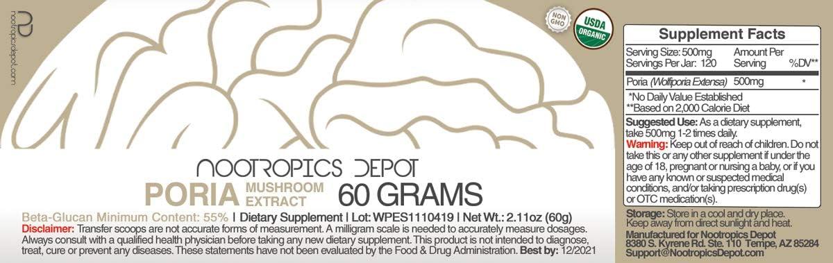 Nootropics Depot Poria Mushroom Powder 60g - Organic Wolfiporia extensa ...