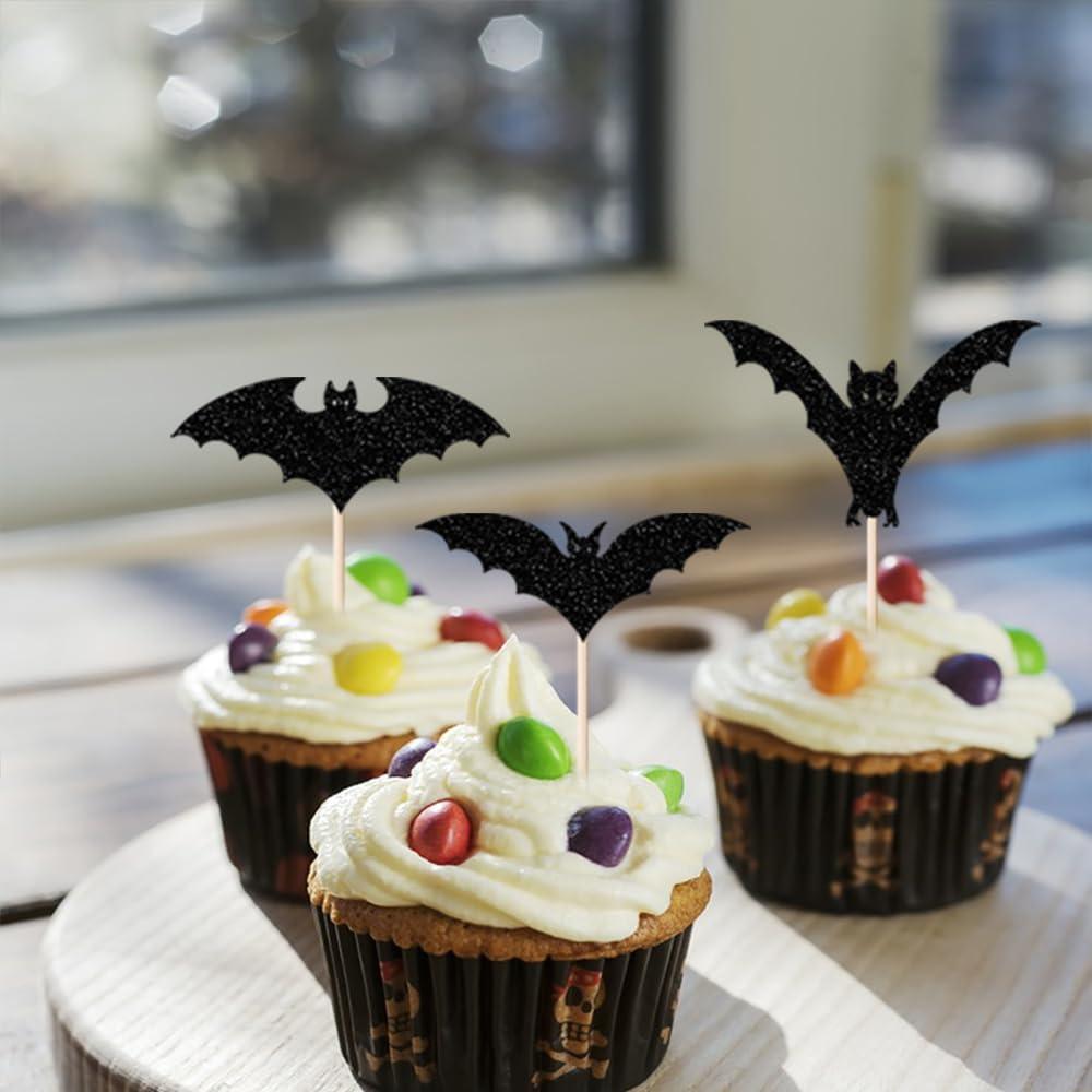 Bejotaa 30 PCS Halloween Bat Cupcake Toppers Bat Halloween Cupcake ...
