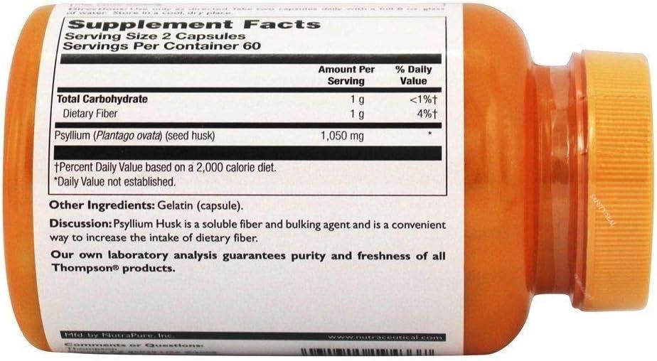 Thompson Psyllium Husk 1050mg Veg Capsules - 120ct Plastic Bottle | Buy ...