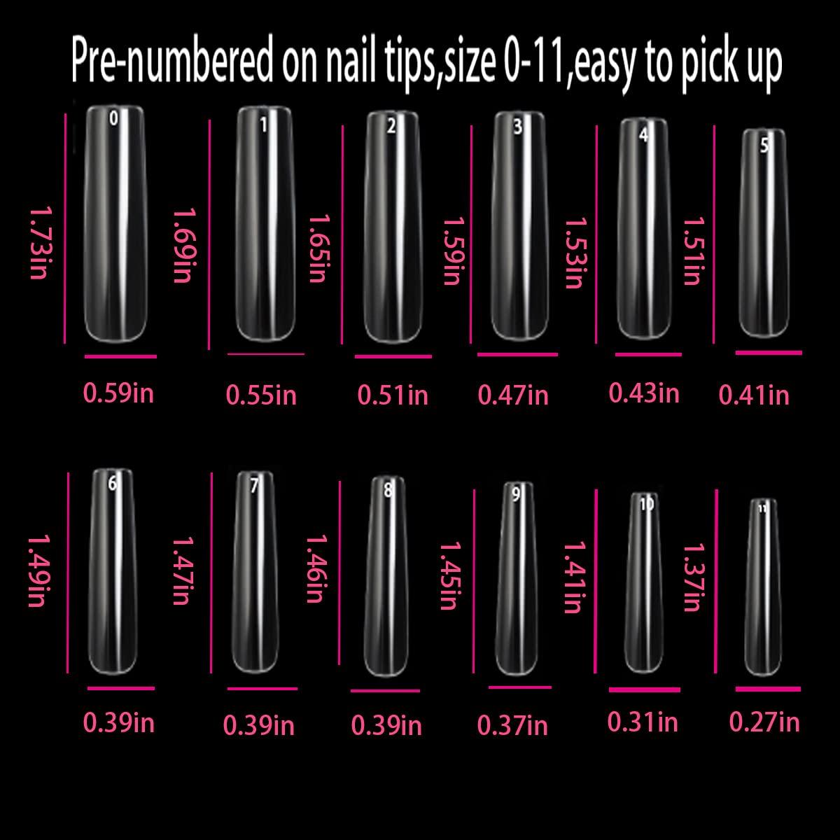 XXL Clear Long Square Nail Tips - 600 Pcs | Full Cover Acrylic Nail ...