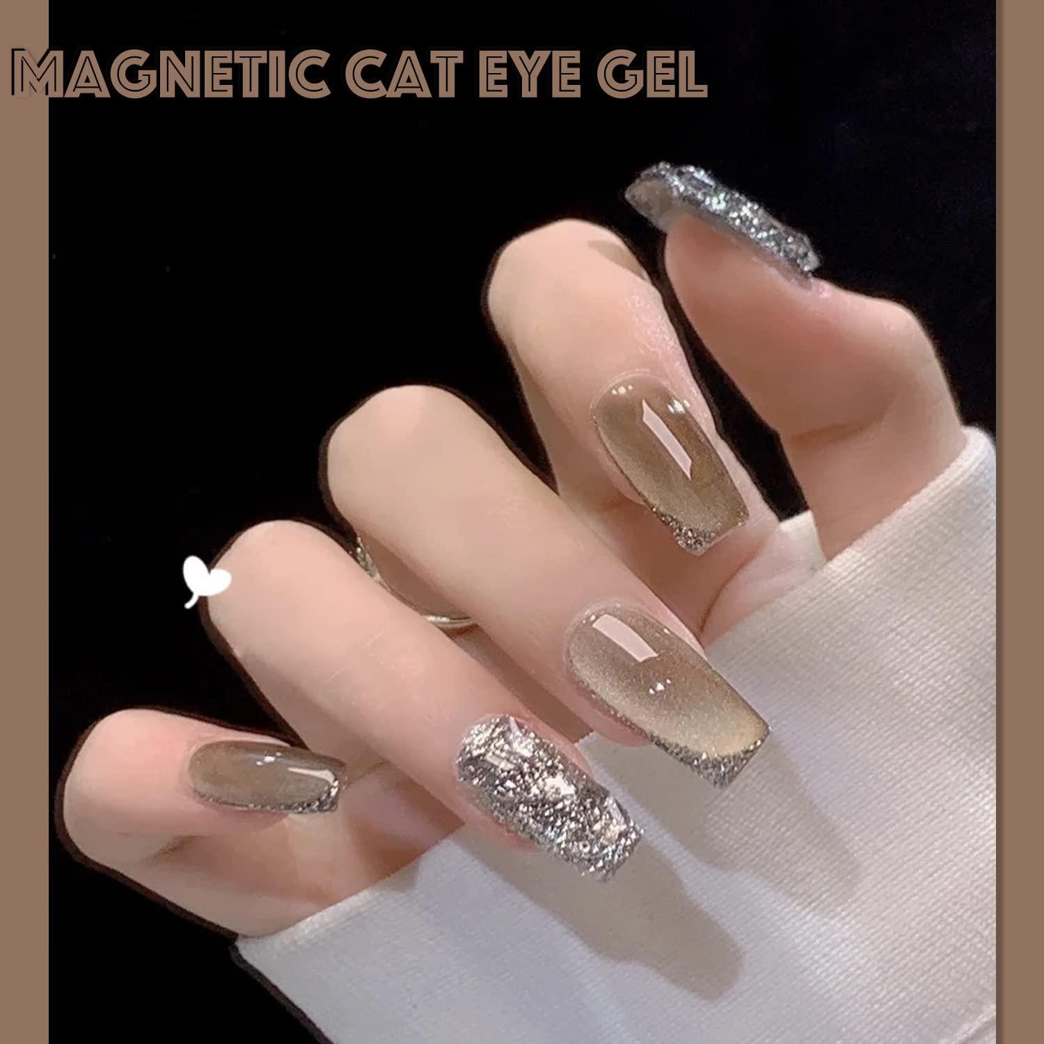 AHAMIOU Crystal Cat Eye Gel Polish Kit - Magnetic Holographic Cats Eyes ...
