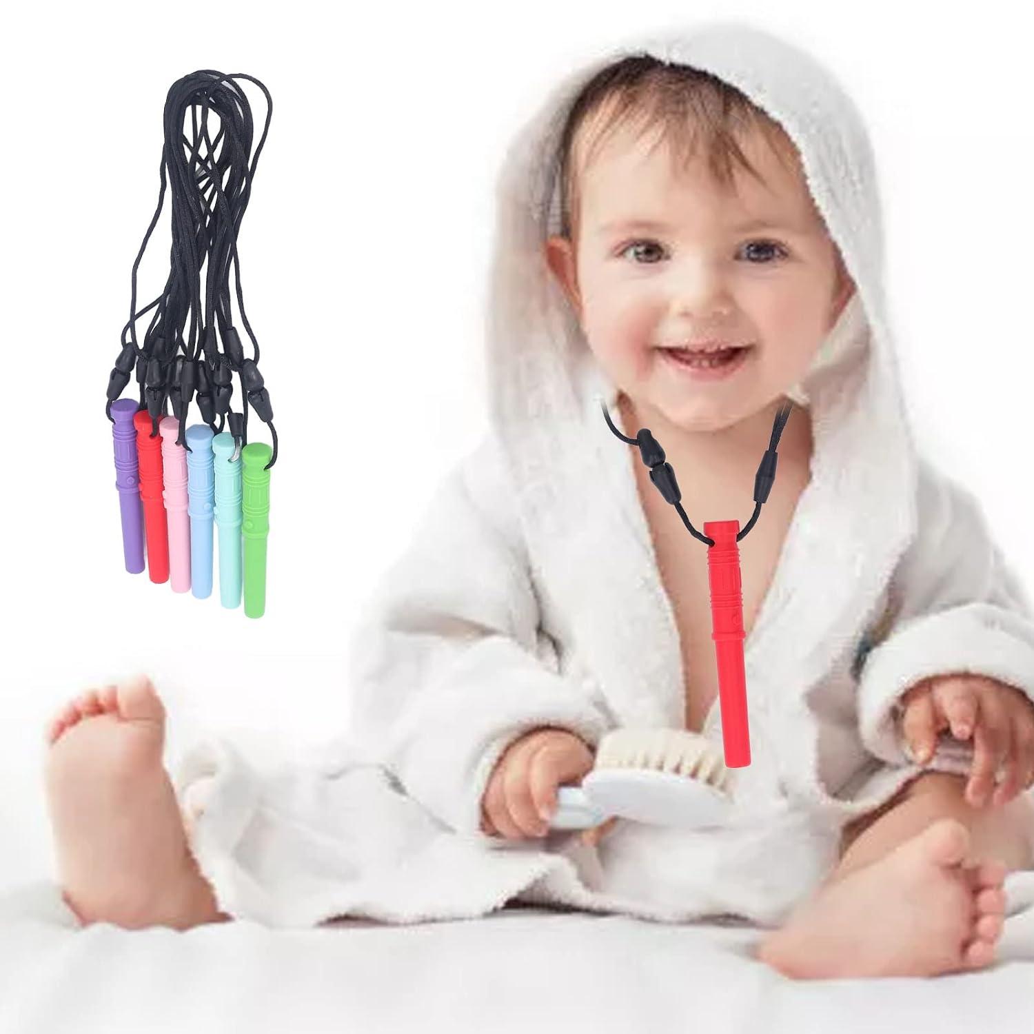 Cylinder Sensory Chewy Necklace Set - Safe Biting Aid for Babies, 6pcs ...