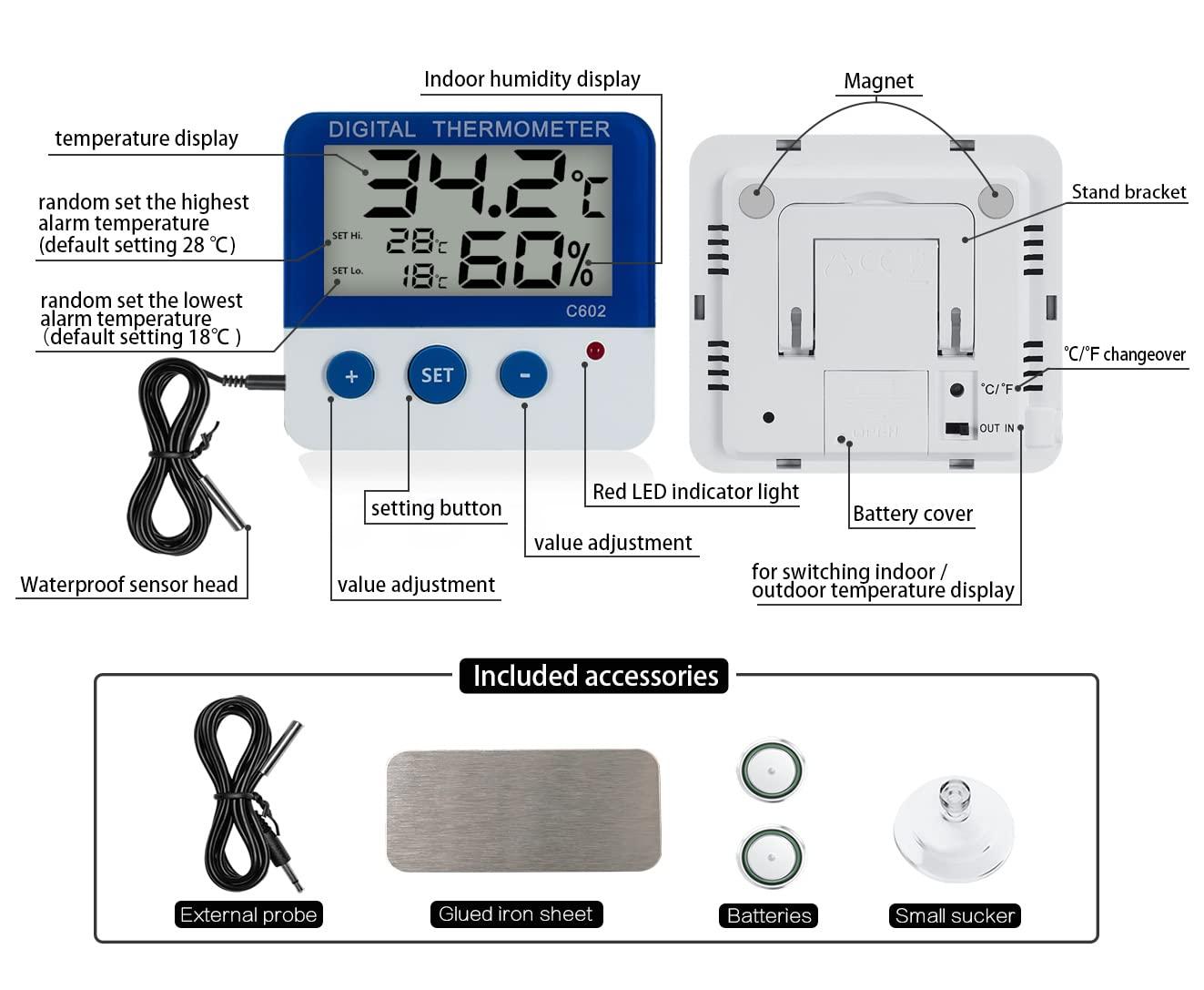 LXSZRPH Reptile Thermometer Hygrometer with High Low Temperature Alarm ...