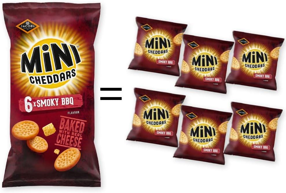 Jacobs Mini Cheddars Smoky BBQ Flavour 12 Mini Bags - Snack Pack 2 ...