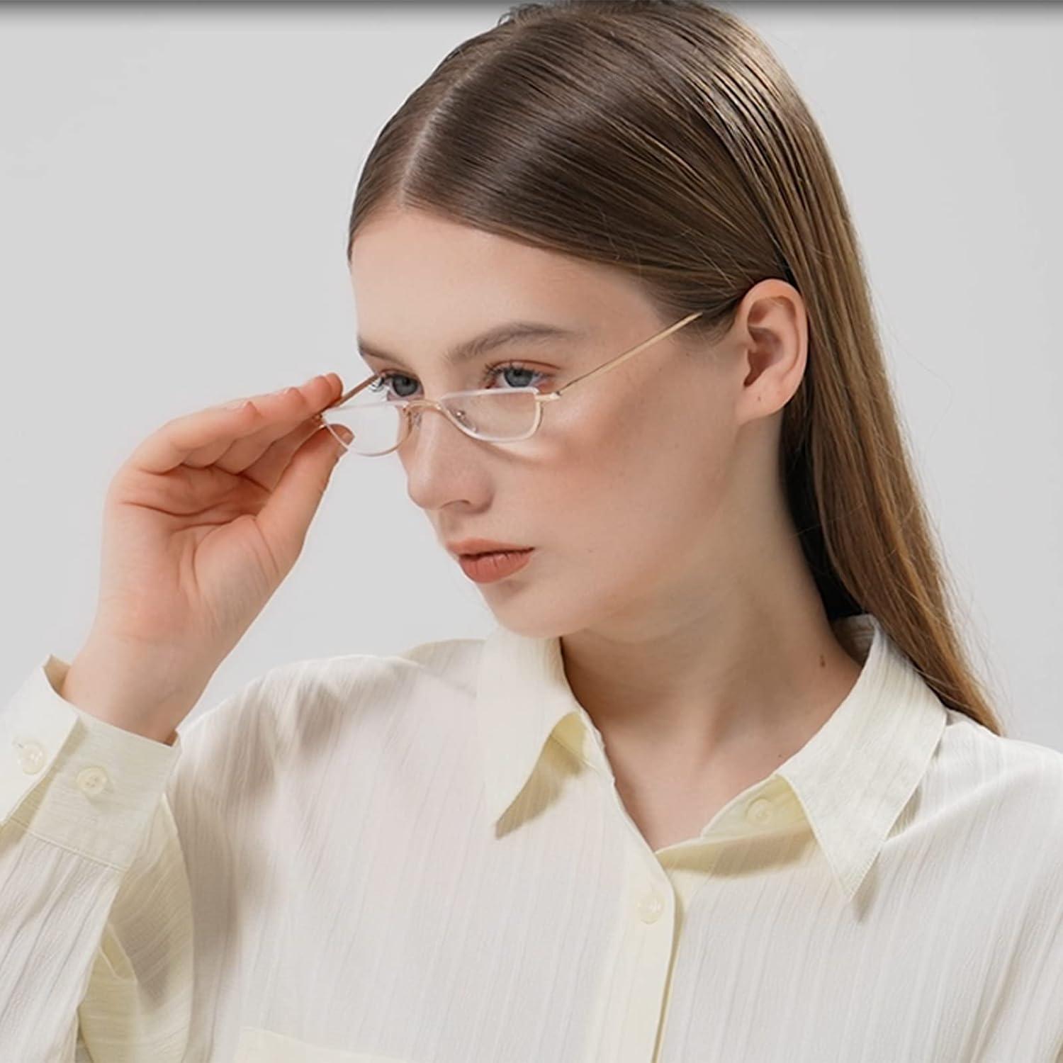 Hubeye Half Moon Reading Glasses - 3 Pairs Metal Slim Frame Readers for ...