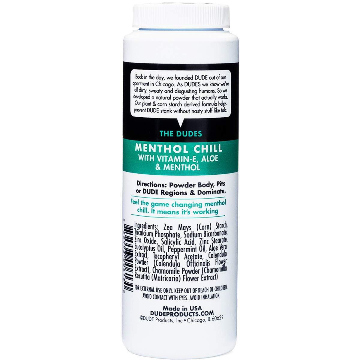 Dude Products Menthol Chill Body Powder - 4oz Talc-Free Deodorizer for ...
