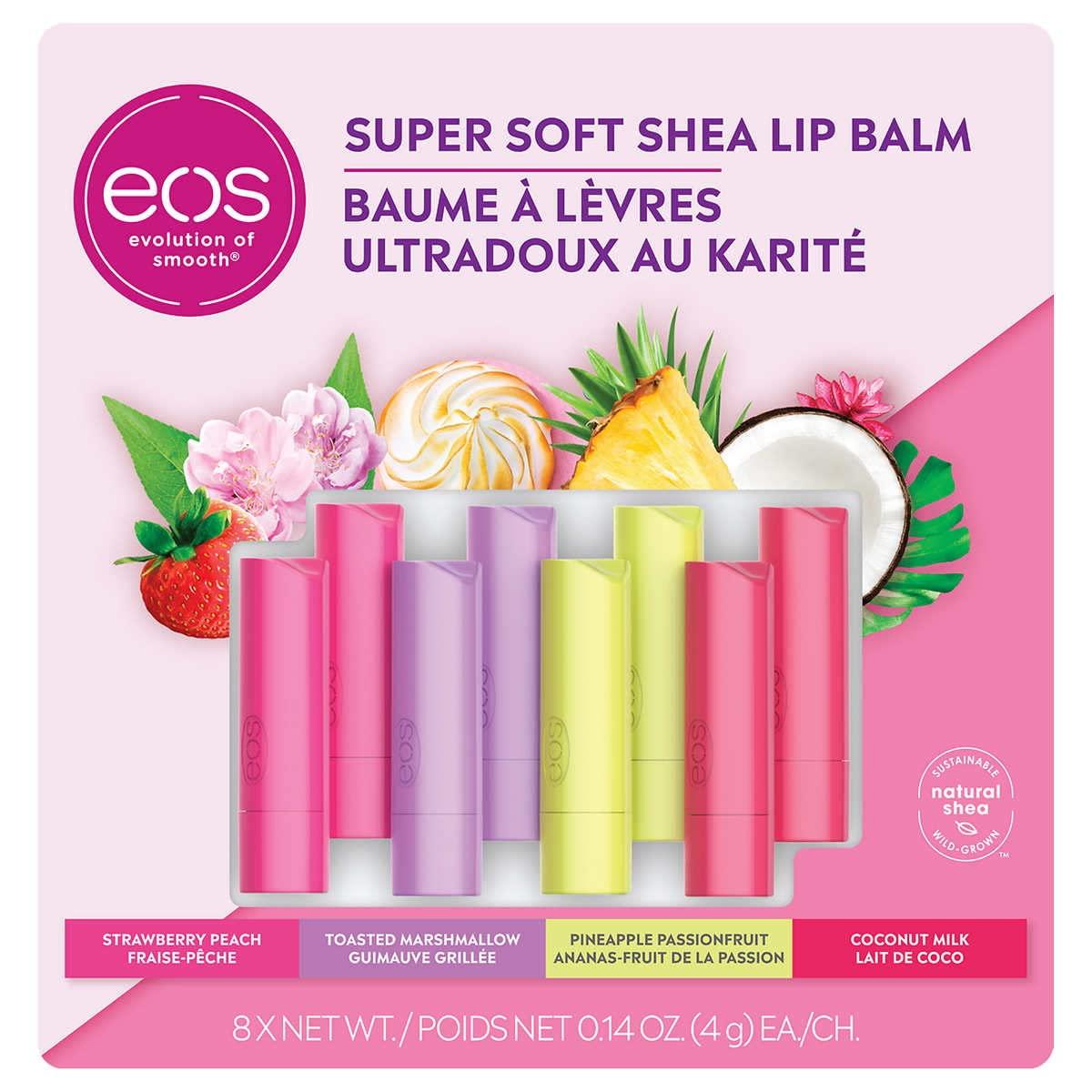 EOS Super Soft Shea Lip Balm 8 Pack - Strawberry Peach, Toasted ...