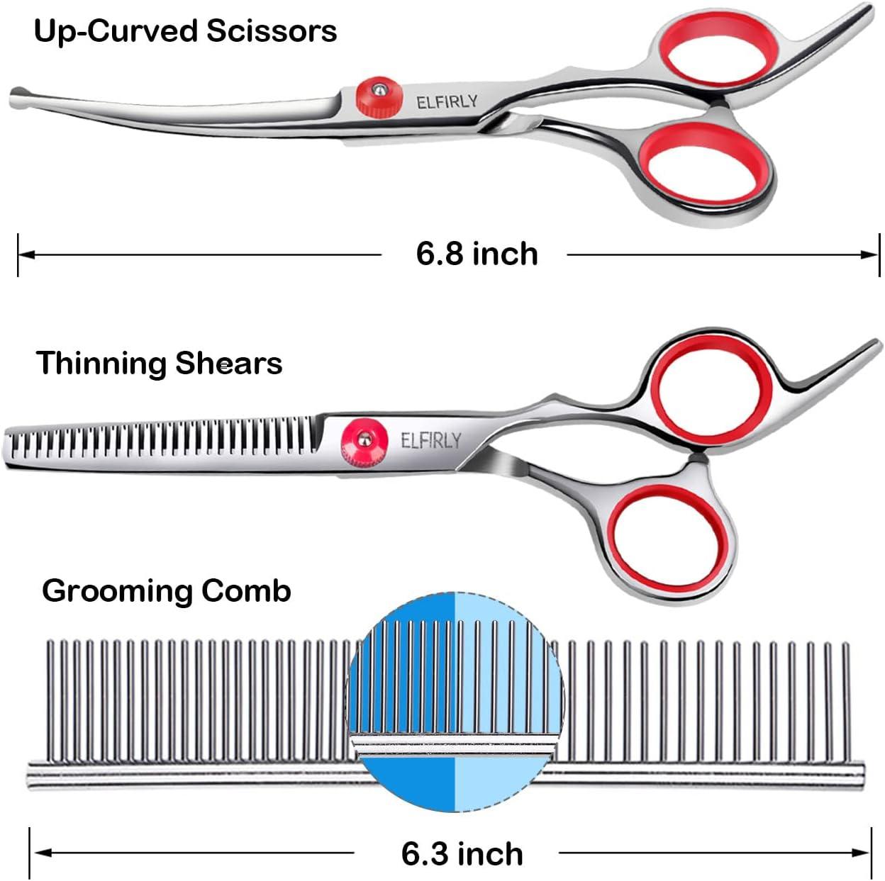 Elefirly Dog Care Scissors Set - 2-Pack Curved Safety Tip Scissors ...