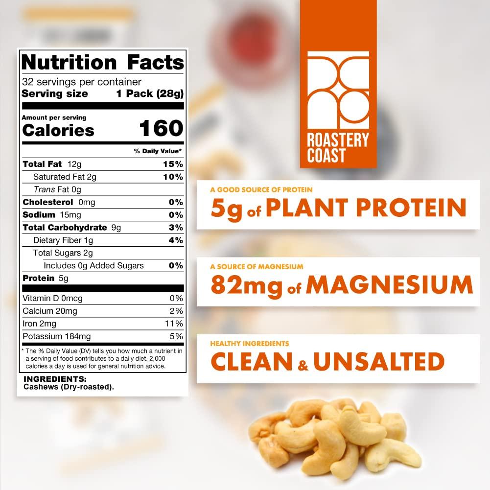 Roastery Coast Just Cashews - Unsalted Whole Cashew Nuts (1 Oz each ...