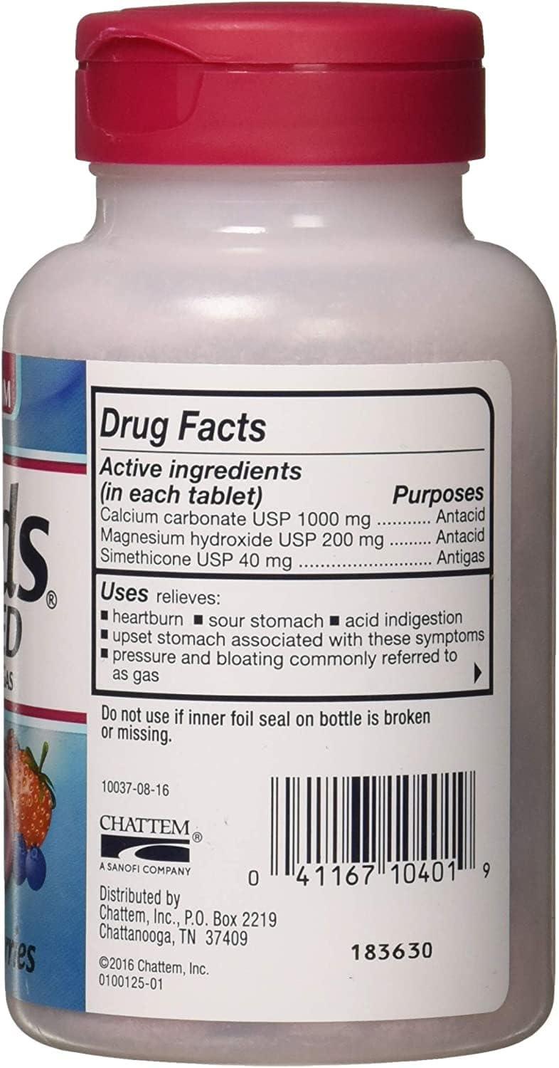 Rolaids Advanced Antacid Plus Anti-Gas Mixed Berries 60 Tablets Per ...