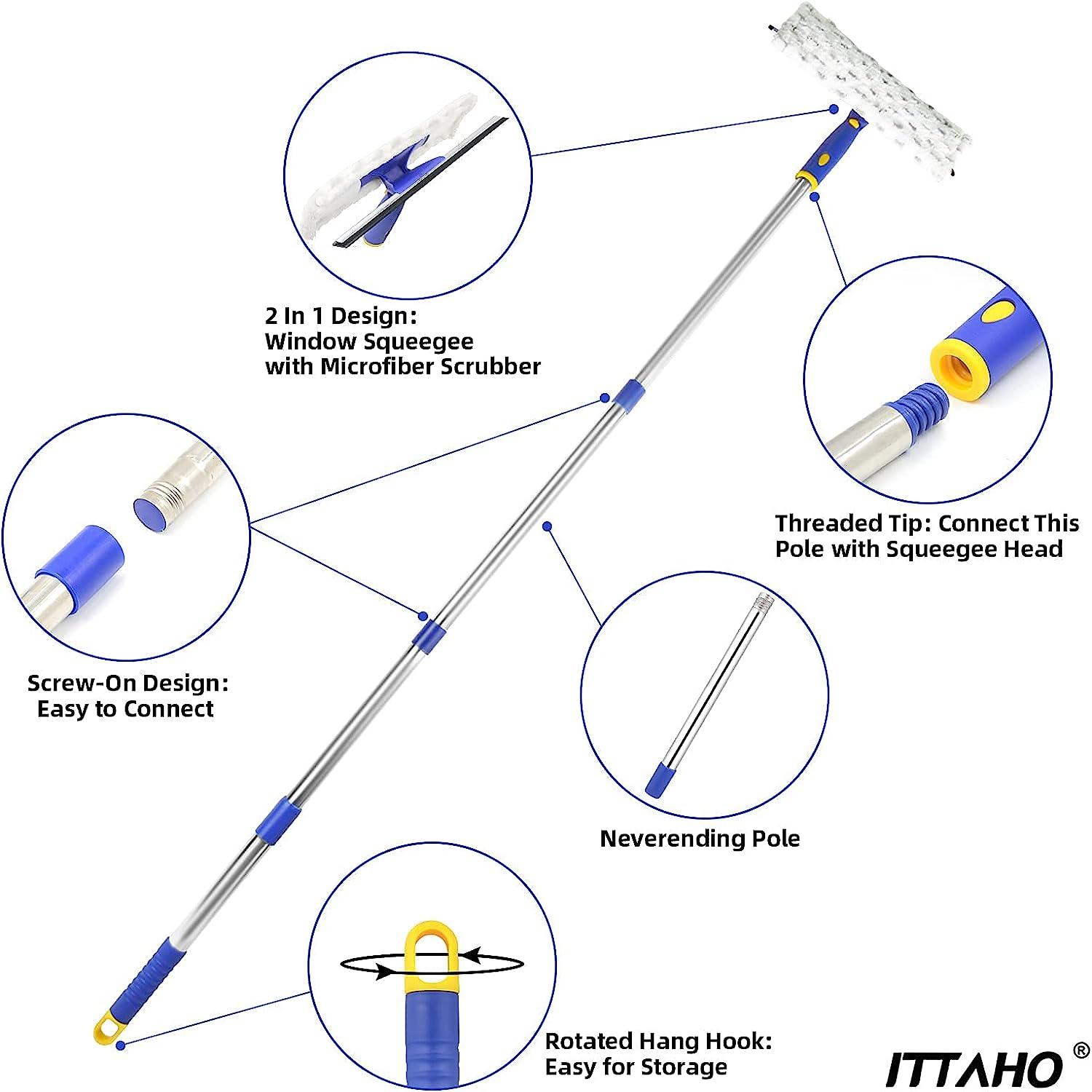 ITTAHO Double Sided Window Cleaner with 53 Long Stainless Steel Pole ...