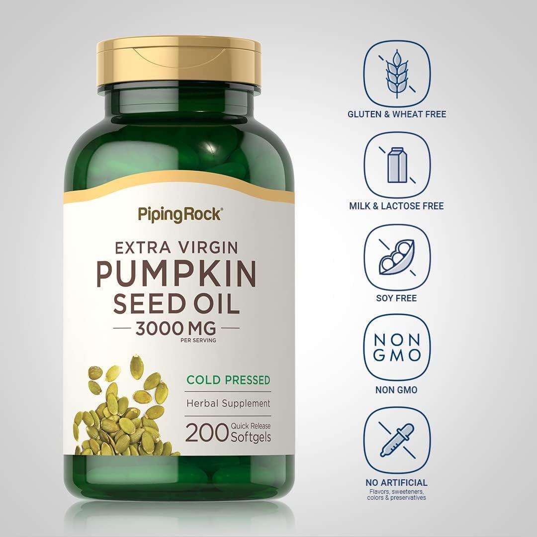 Piping Rock Pumpkin Seed Oil Extract 3000mg | 200 Softgel Capsules ...