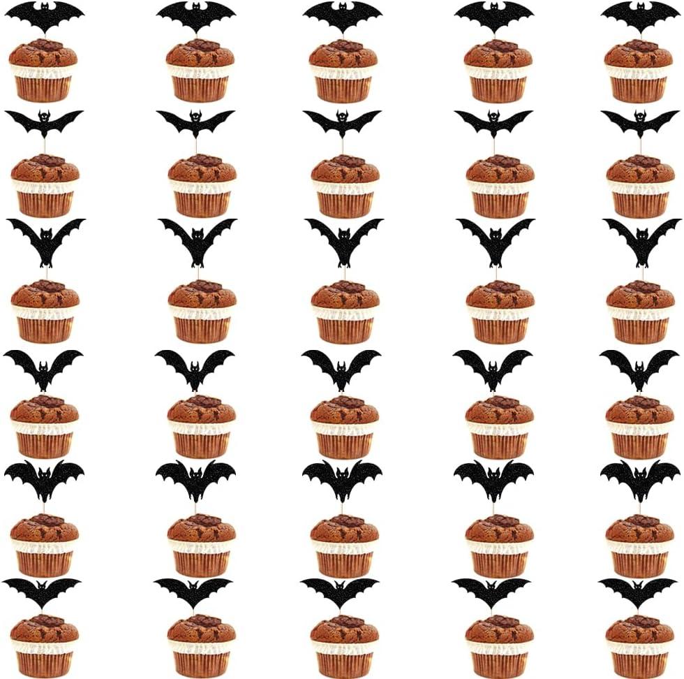 Bejotaa 30 PCS Halloween Bat Cupcake Toppers Bat Halloween Cupcake ...
