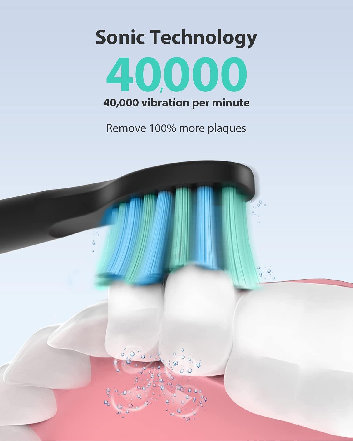 Dnsly Electric Toothbrush for Adults Ultrasonic Rechargeable Sonic Toothbrushes 5 Modes with ...