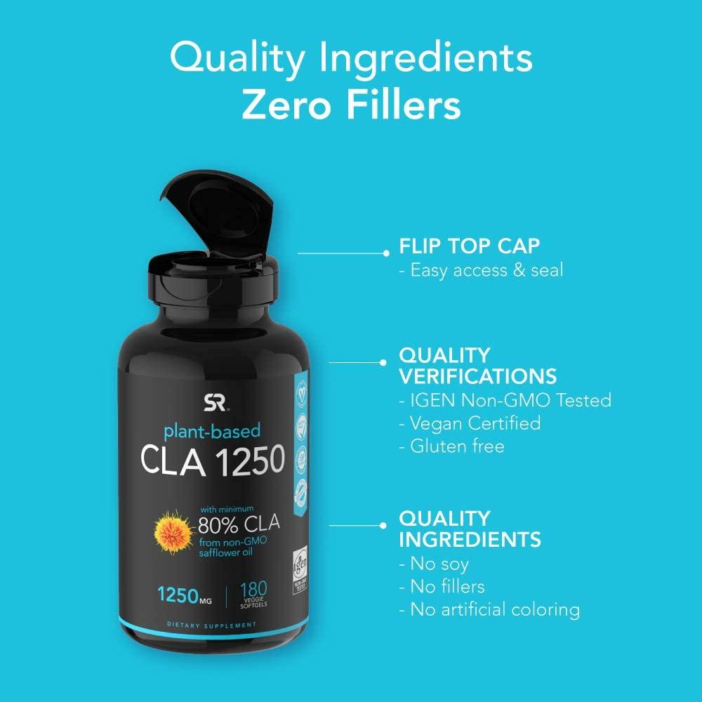 Sports Research CLA 1250 - Plant-Based 1250 mg, 90 Veggie Softgels for ...