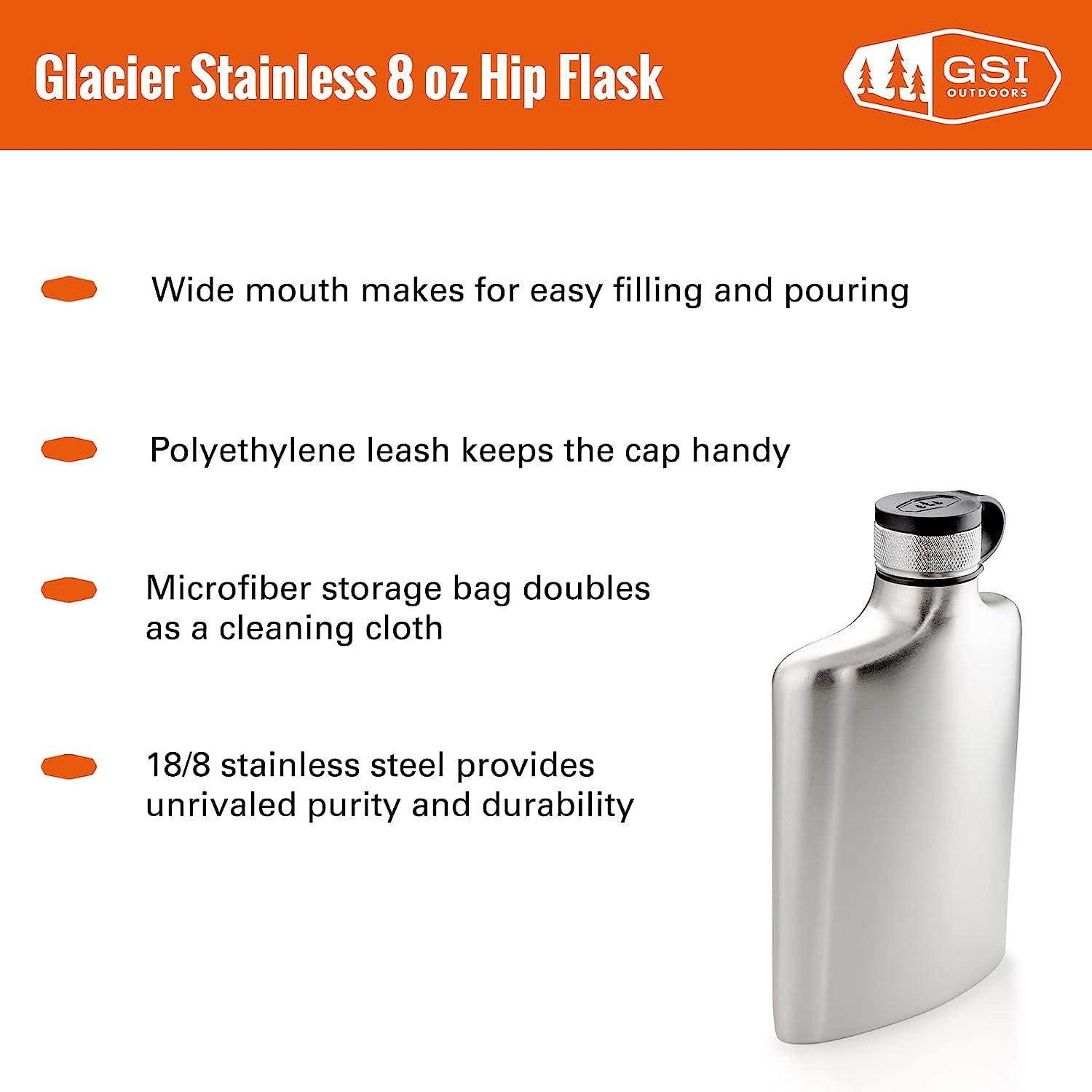 GSI Outdoors Glacier Stainless Hip Flask - 8 oz. Silver for Camping ...