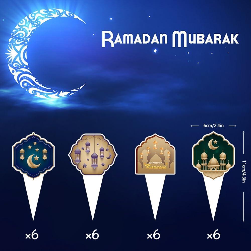 24 Sets Ramadan Cupcake Toppers and Wrappers Eid Mubarak Decorations ...