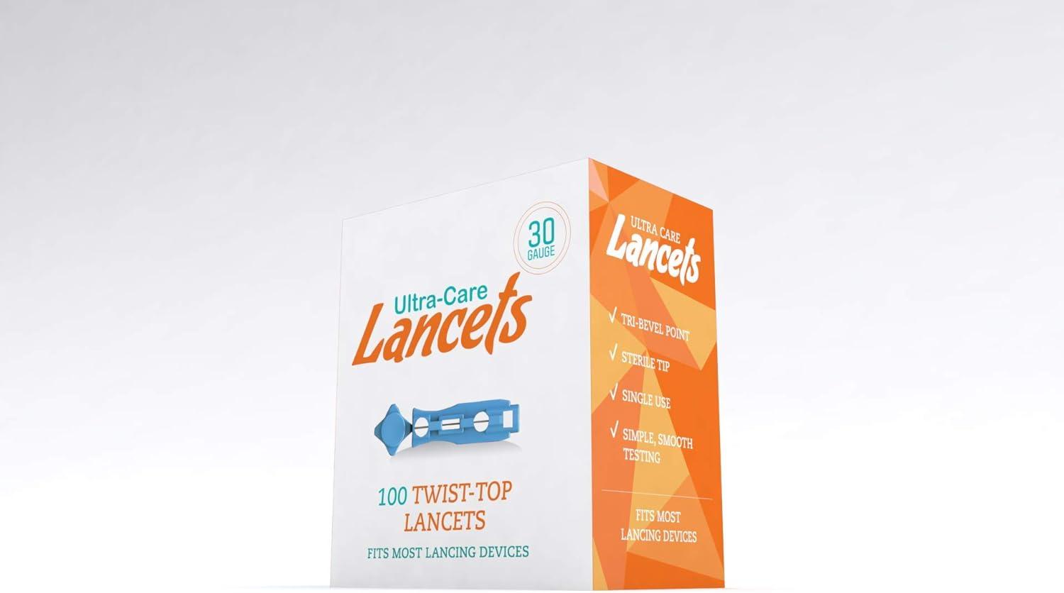 Ultracare 30 Gauge Disposable Blood Lancets - 100 Count | Fits All ...