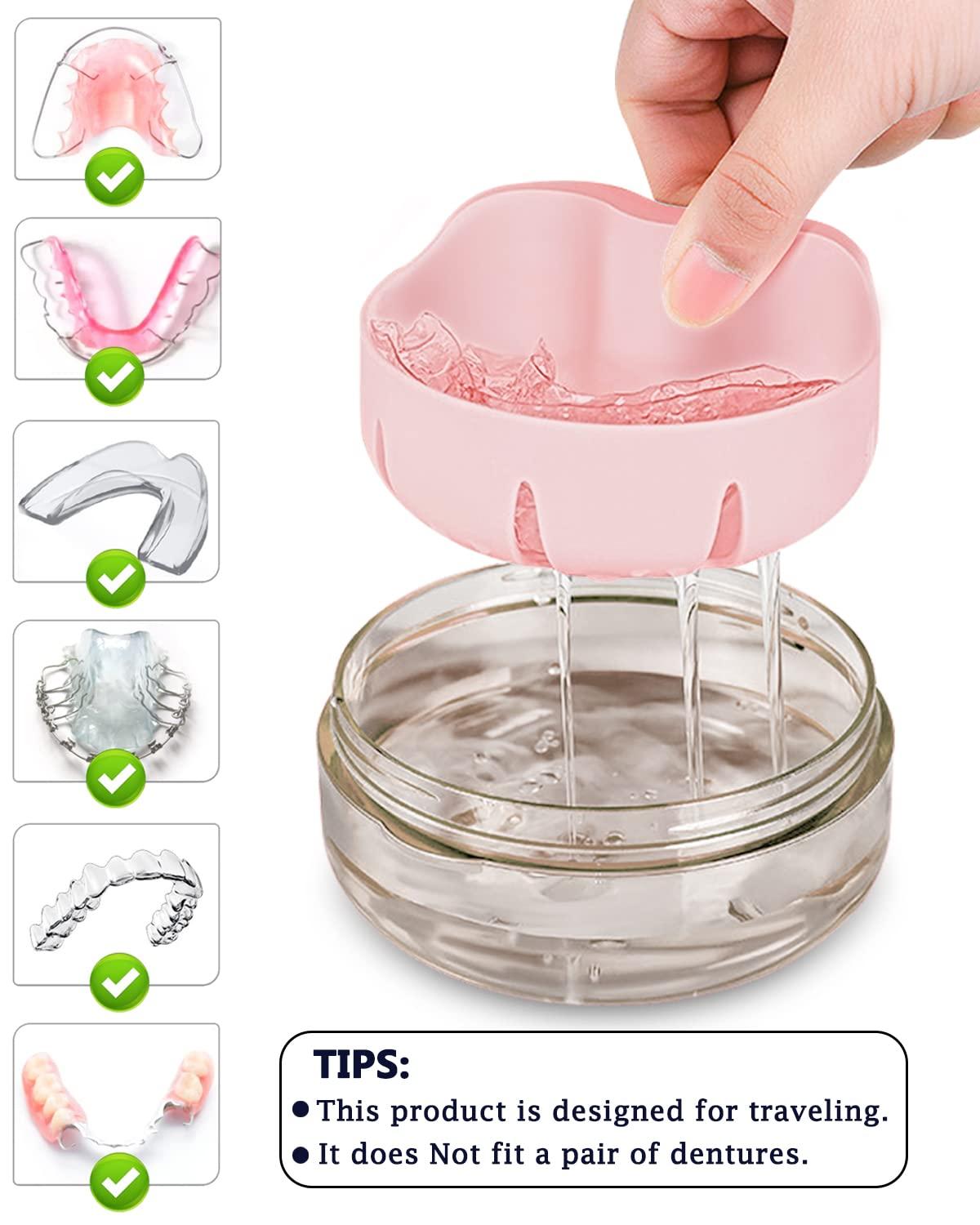 Denture Case with Strainer & Mirror - No-Leak Denture Bath Box for ...