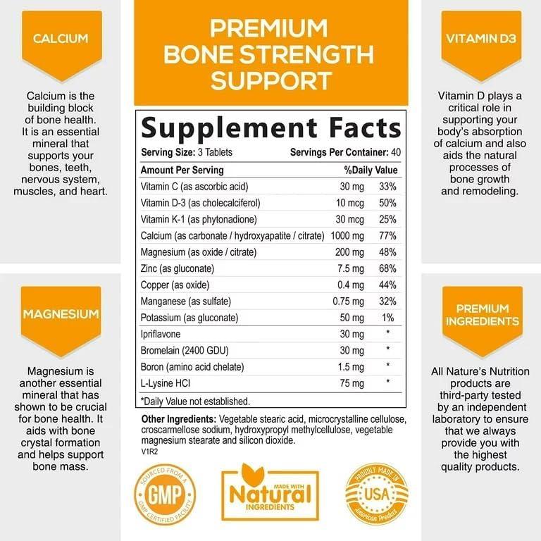 Bone Strength Support: Calcium, Vitamin D3, Magnesium - 1425mg (120 ...