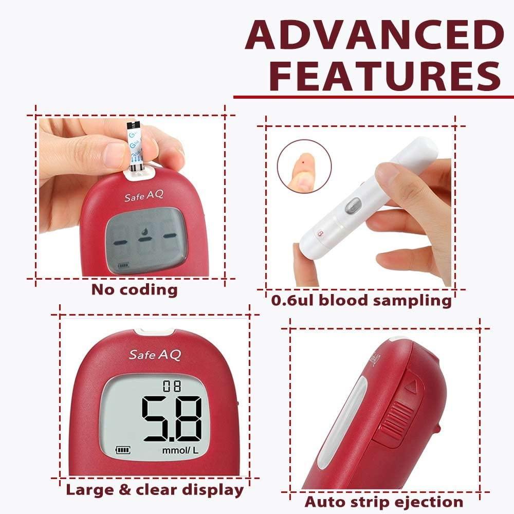 Diabetes Testing Kit Blood Glucose Monitor Safe AQ Smart No Coding ...
