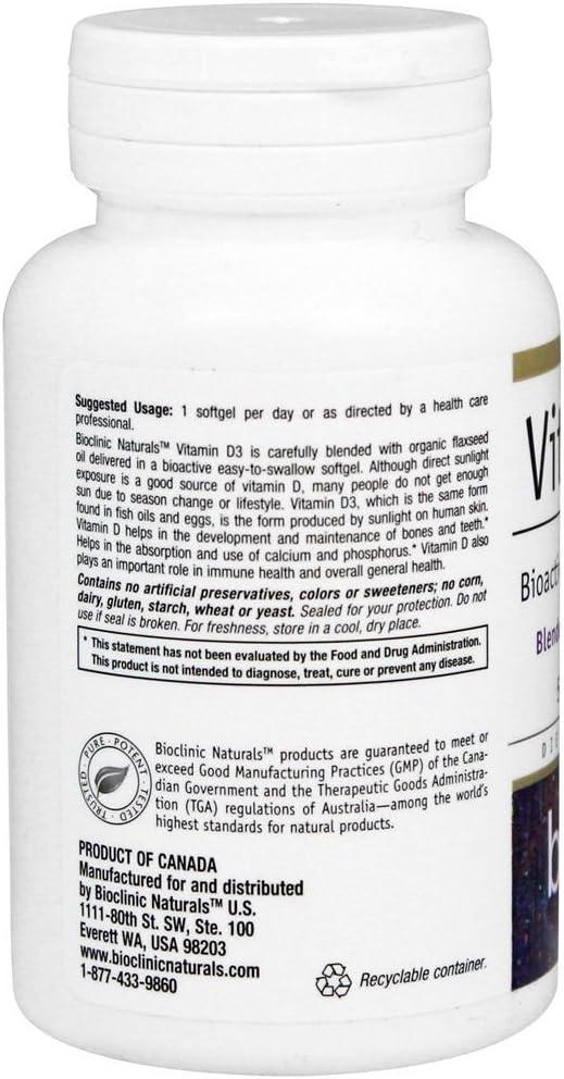 Bioclinic Naturals Vitamin D3 5000 IU 180 Softgels - Immune Support and ...