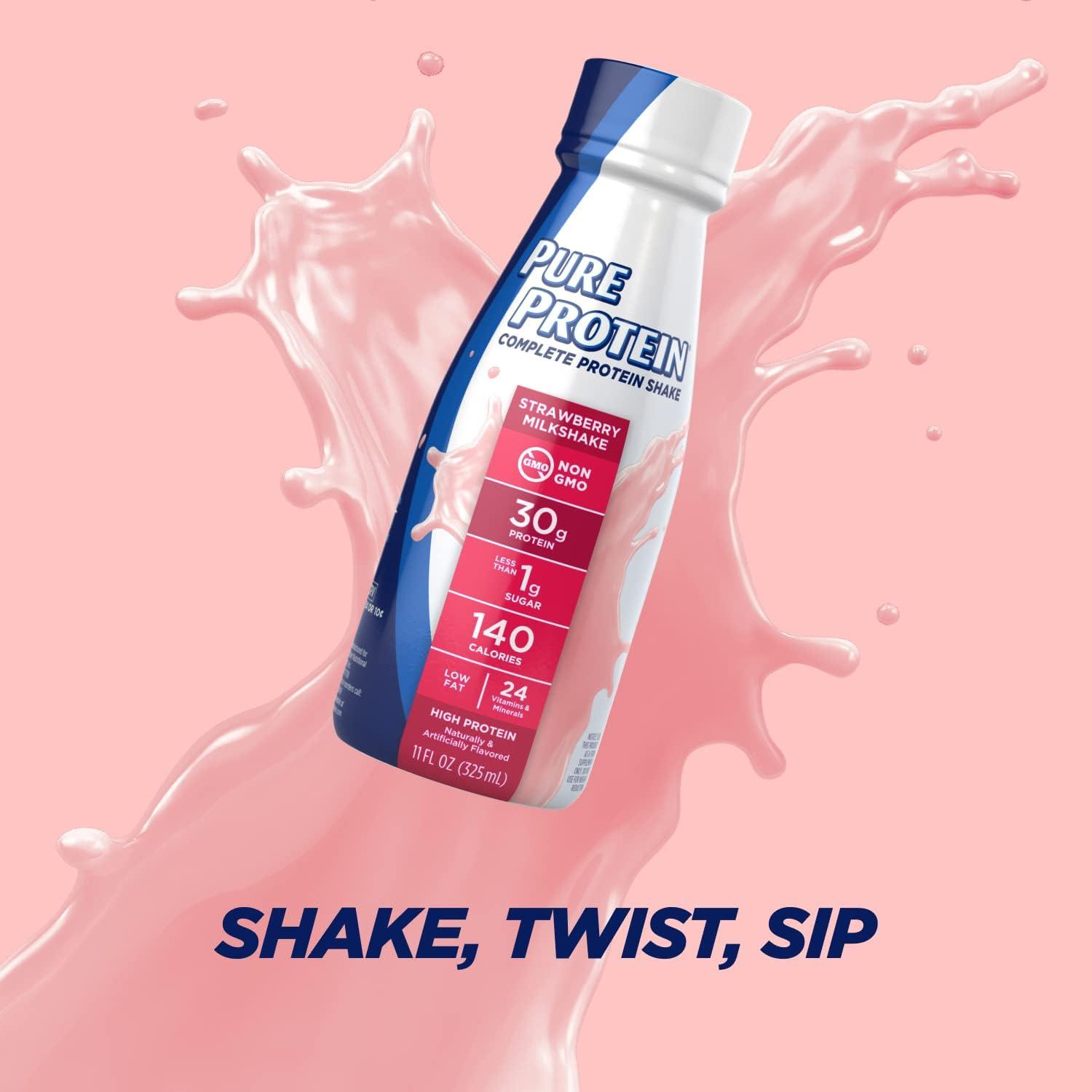 Pure Protein Strawberry Protein Shake - 30g Complete Protein, Ready to ...