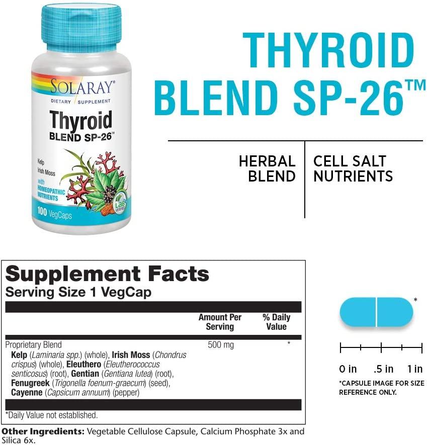 Solaray Thyroid Blend SP-26 | Supports Healthy Thyroid Function | Non-GMO Vegan Formula | 100 ...
