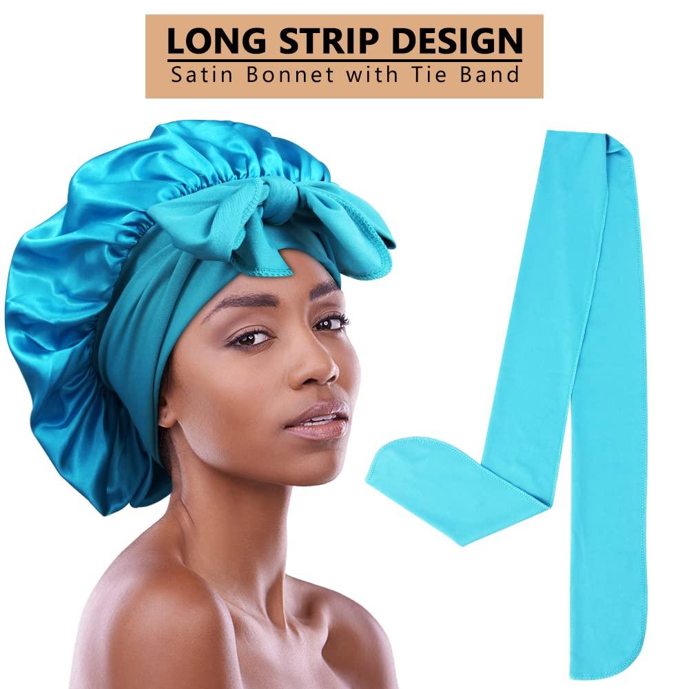 3pcs Satin Bonnets for Black Women - Large Silky Bonnet Set in B- Black ...