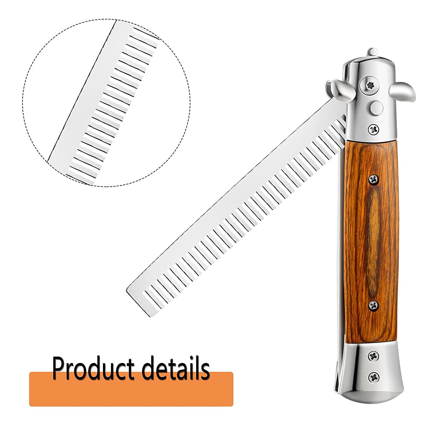 Wood Grain Switchblade Comb Set - 2 Pieces Black Stainless Steel ...