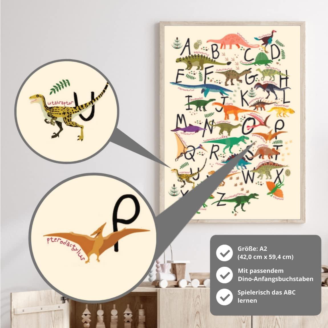ABC Dino Poster for Children's Room | DIN A2 Dinosaur Alphabet Learning ...