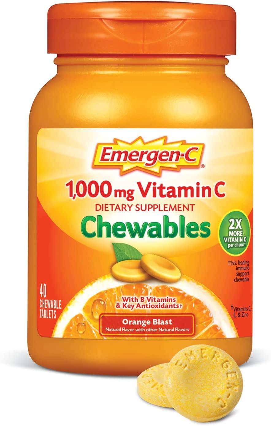 Emergen-C Chewable Vitamin C 1000mg - B Vitamins & Antioxidants (40 ...
