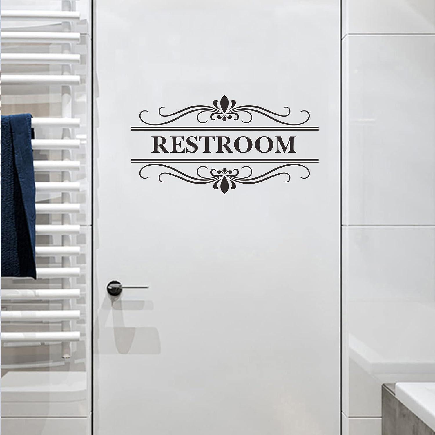 Restroom Sign Wall Decal Vinyl Stickers Removable Cute Art Design DIY ...