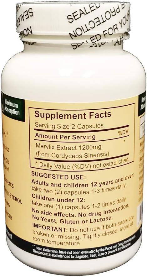 Marvlix Cordyceps Sinensis Mushroom Capsules - Supports Heart, Lungs ...