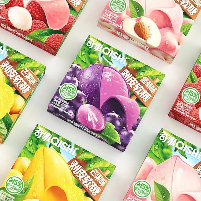 Peeled fruit juice gummies 108g/box lychee mango grape flavored soft ...