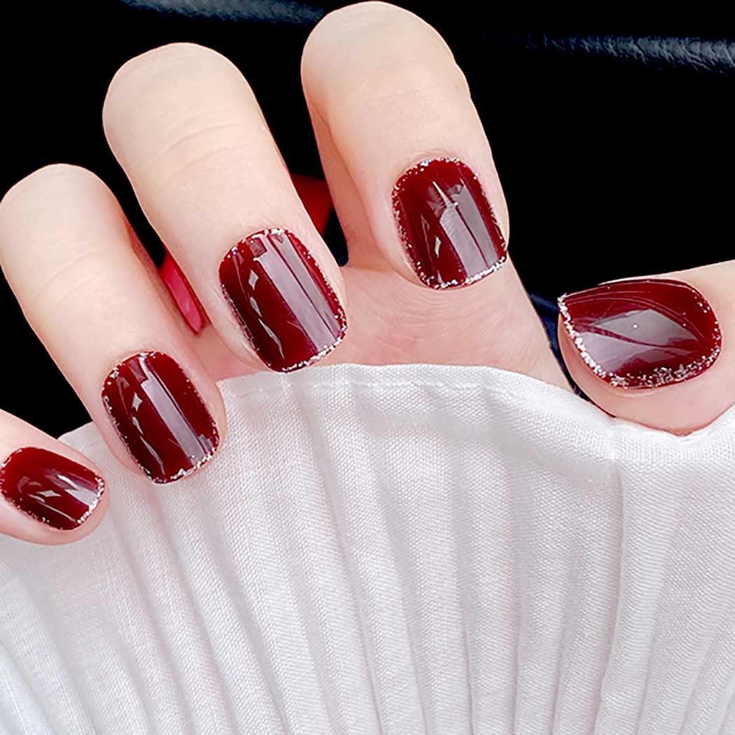 Obmyec Red Square Glitter False Nails - 24Pcs Full Cover Shimmer ...