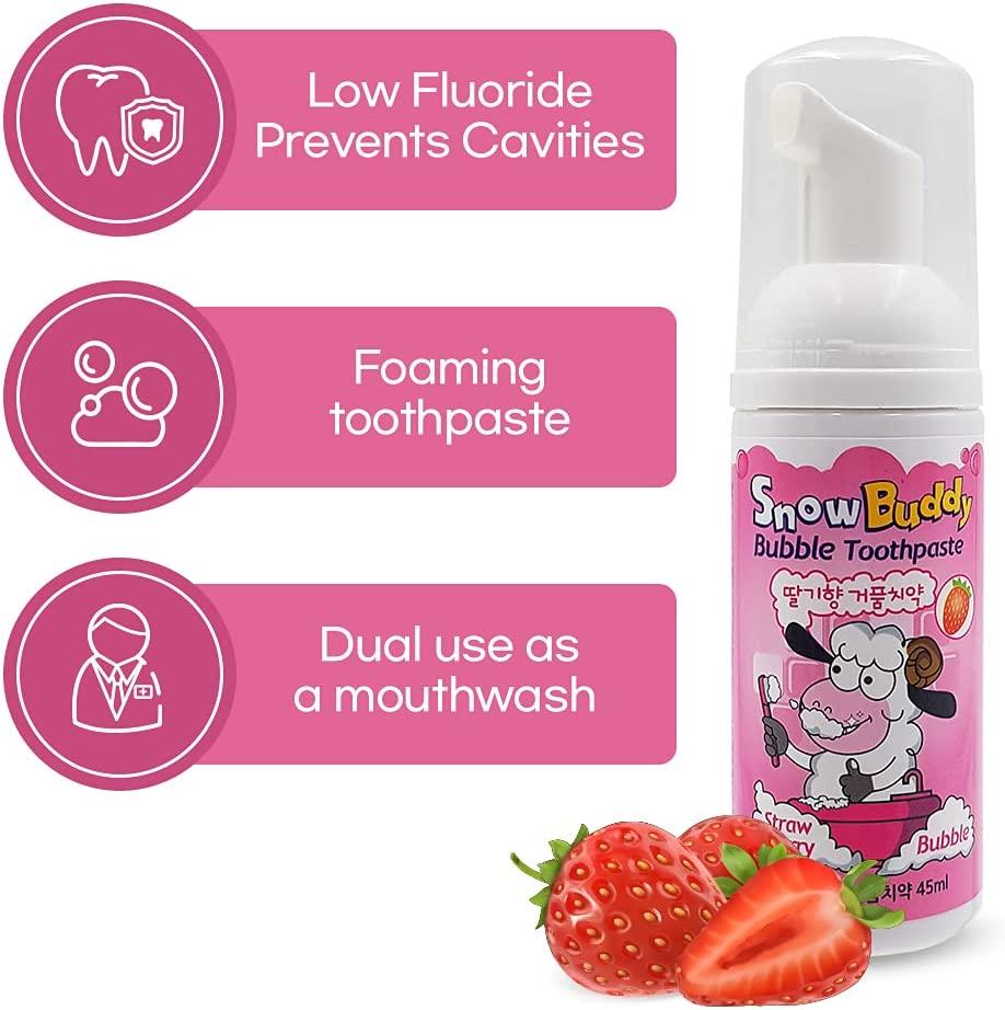 Kids Strawberry Foam Toothpaste - Low-Fluoride Anti-Cavity Formula for U-Shape Toothbrush, 45ml ...