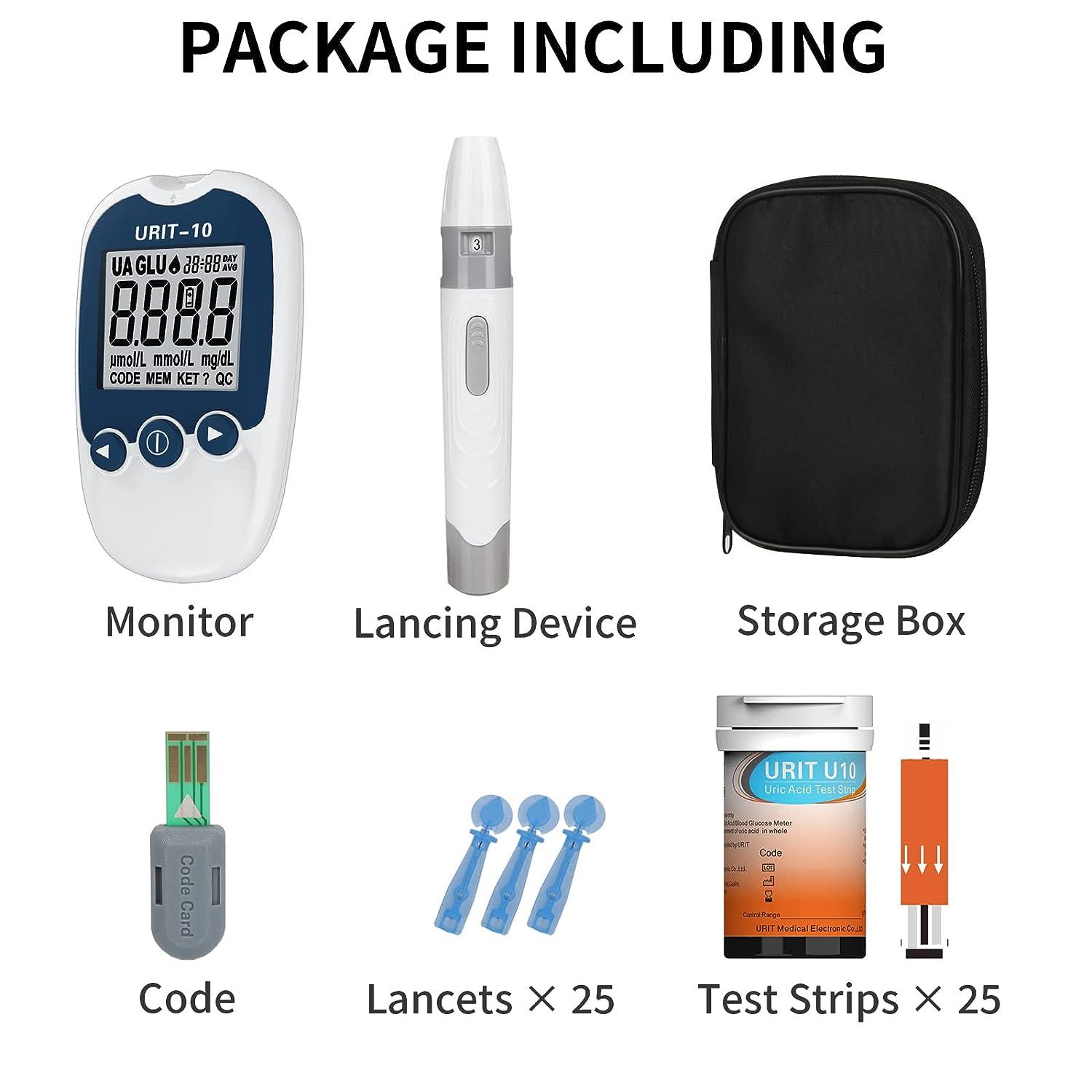 URIT Uric Acid Test Kit - 25 Test Strips with Lancing Device | Home Use ...
