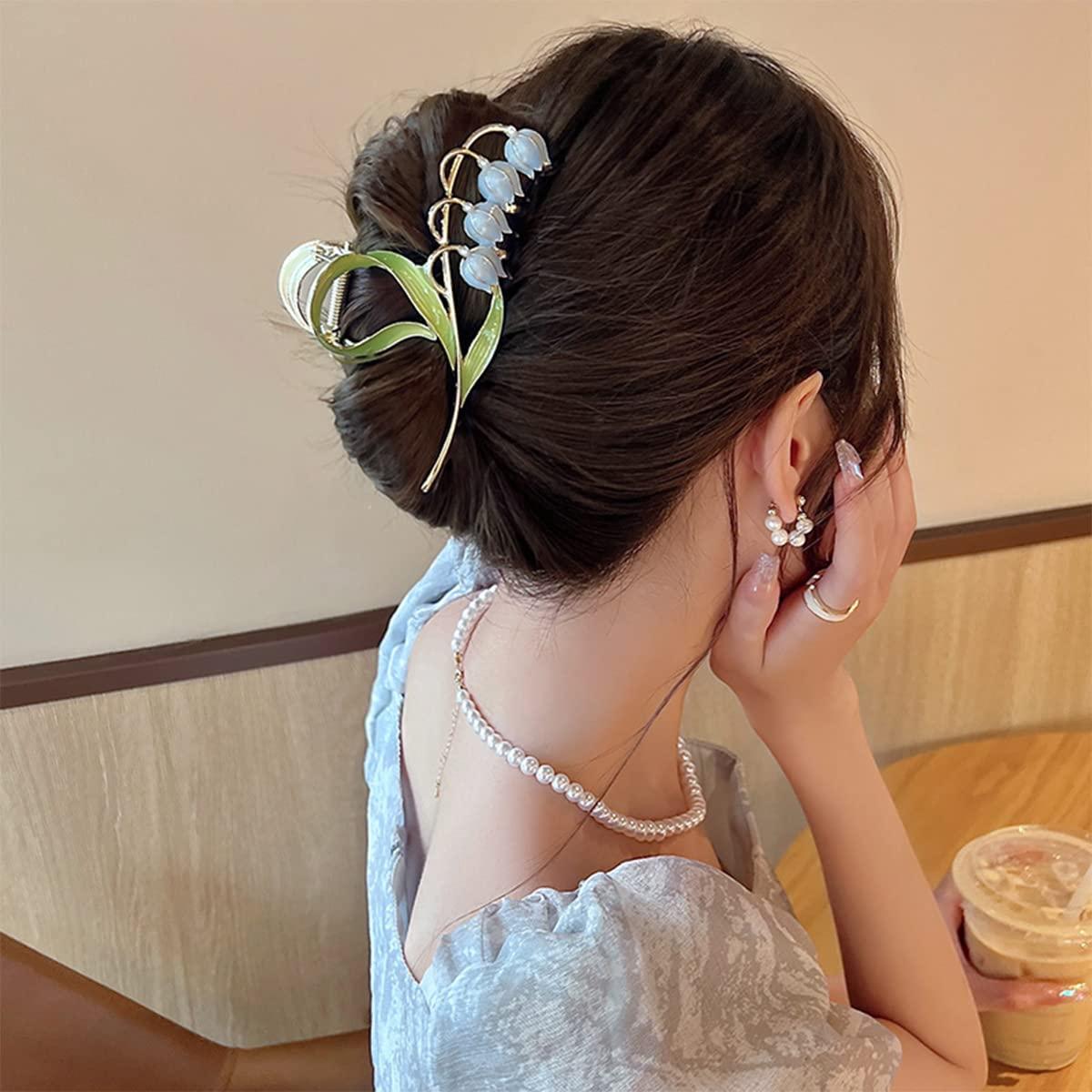 Blue Lily of the Valley Large Flower Hair Claw Clip for Women - Strong ...