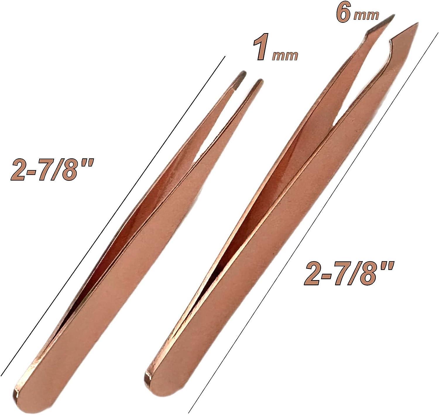 2pc Compact Tweezers Set - Slanted & Pointed Tips - Stainless Steel ...