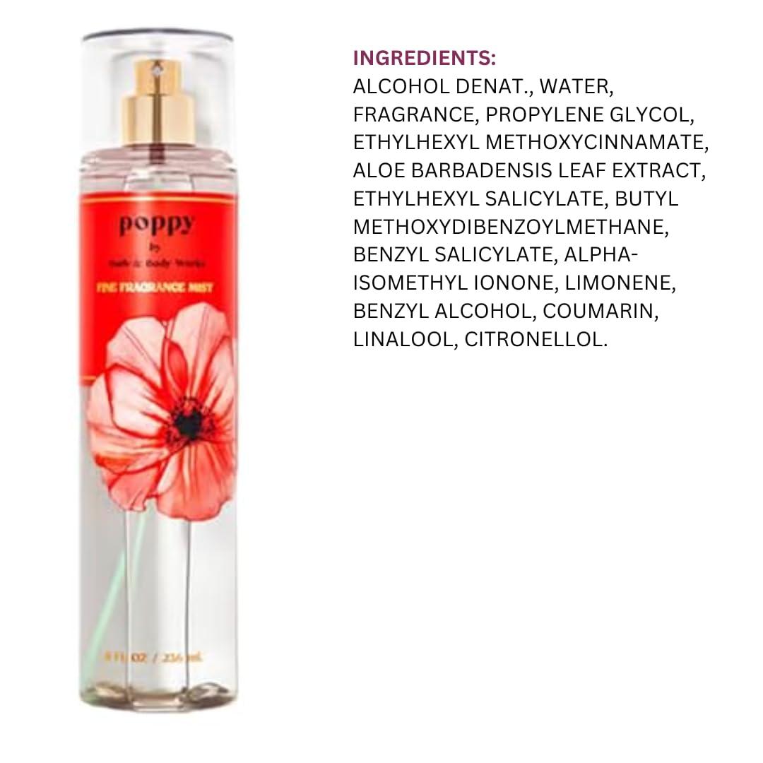 Bath & Body Works Poppy Fine Body Fragrance Mist 8 Fluid Ounce (Poppy ...