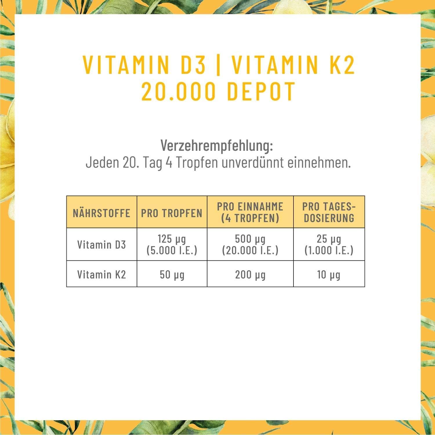 NATURTREU Vegan Vitamin D3 K2 Drops - High Dose 20 000 IU D3 & 200 mcg K2 MK7 for Optimal Health ...