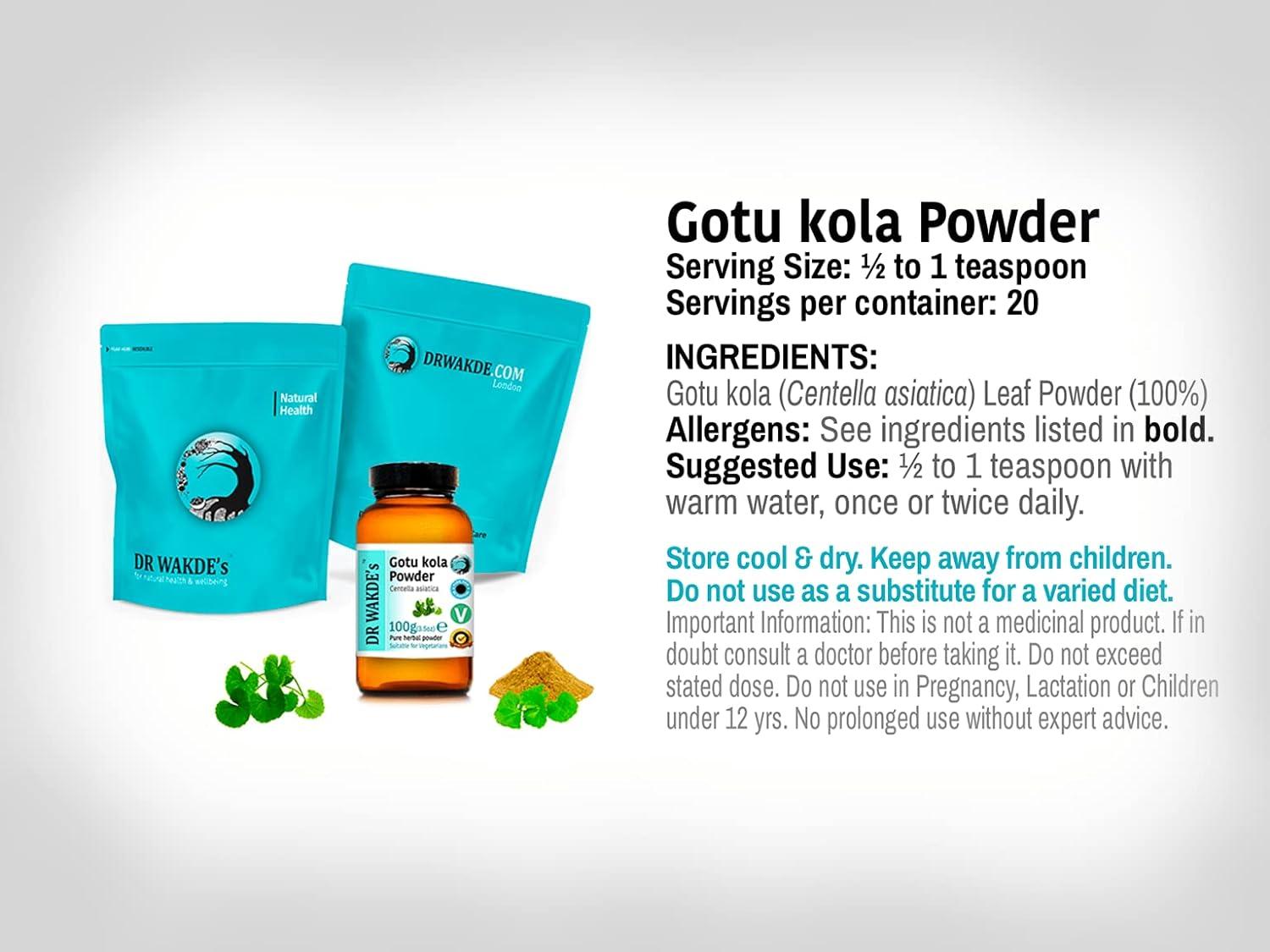 Dr. Wakde's Gotu Kola Powder | 100g (3.5oz) Pure Raw & Dried ...
