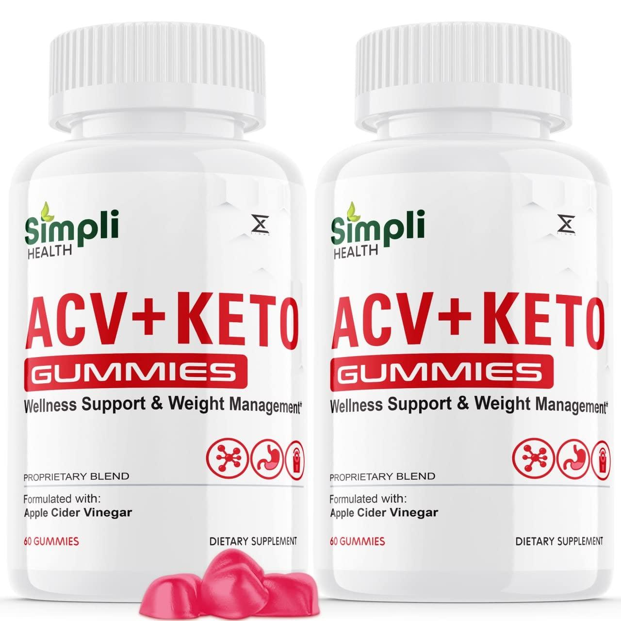 Simpli ACV Ketos Gummies 60 Count (2 Pack) - Health-Boosting Apple Cider Vinegar & Keto Gummies ...